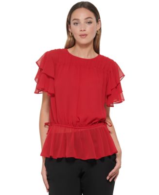 Tommy Hilfiger Women's Ruffled-Sleeve Drawstring-Waist Top - Macy's