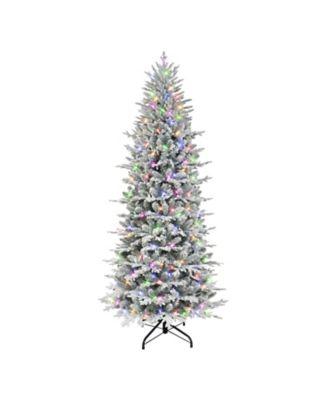 Puleo 7.5FT Pre-Lit Slim Flocked Northern Fir Tree - Macy's