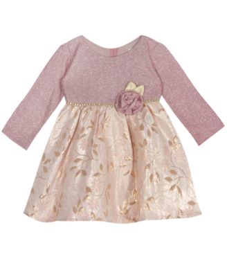 Rare Editions Baby Girls Long Sleeve Bodice Jacquard Skirt Dress - Macy's