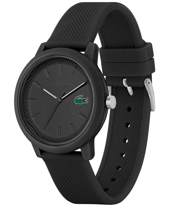 Lacoste Men's L.12.12 Black Silicone Strap Watch 42mm - Macy's