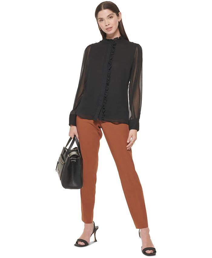 Calvin Klein Women's Long Sleeve Ruffle Trim Blouse - Macy's