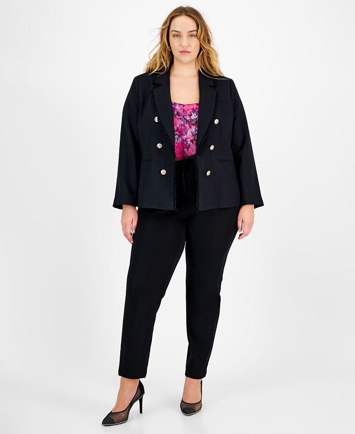 Bar III Plus Size Faux Double-Breasted Tweed Blazer, Created for Macy's ...