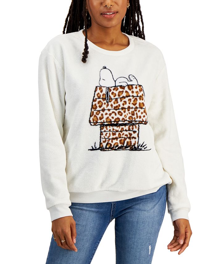Peanuts Juniors' Snoopy Leopard Cozy Pullover Top - Macy's
