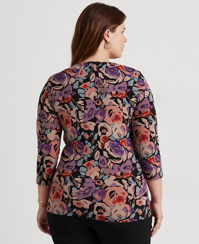 Lauren Ralph Lauren Plus Size Floral Surplice Jersey Top Macys