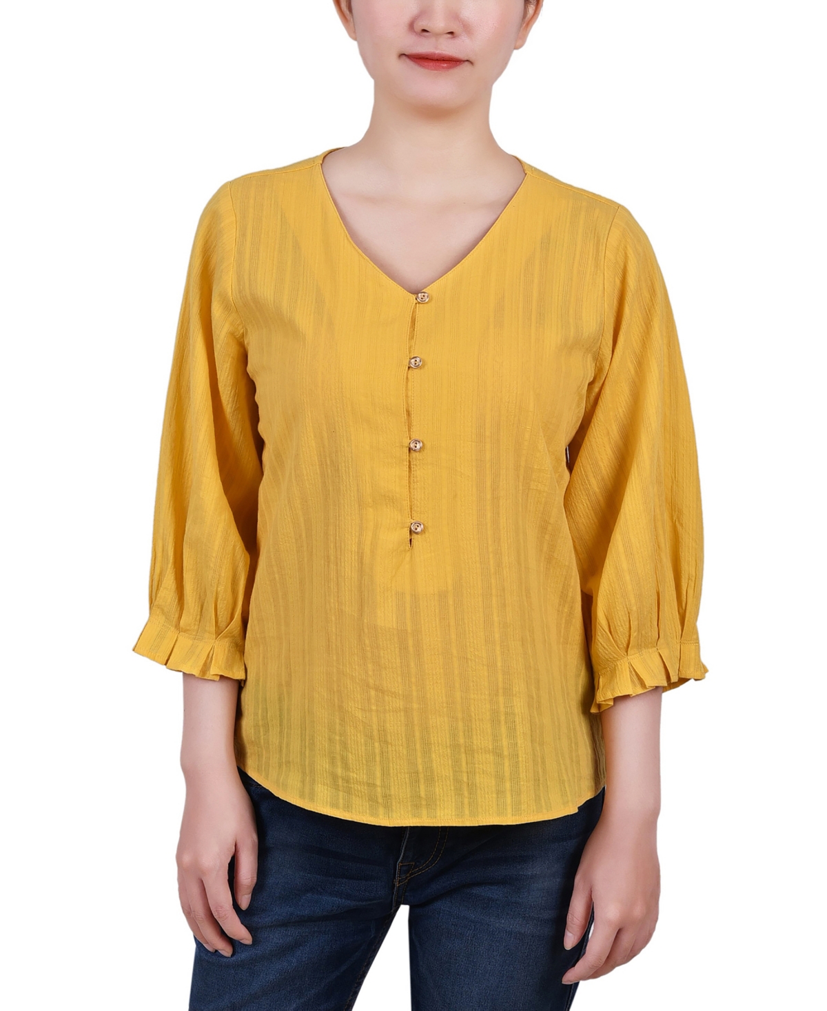 Click here for Petite Size 3/4 Sleeve Button Placket Jacquard Blo... prices