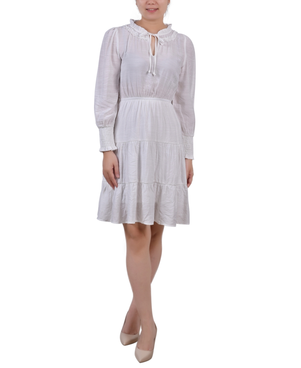 Click here for Ny Collection Petite Long Sleeve Tiered Dress with... prices