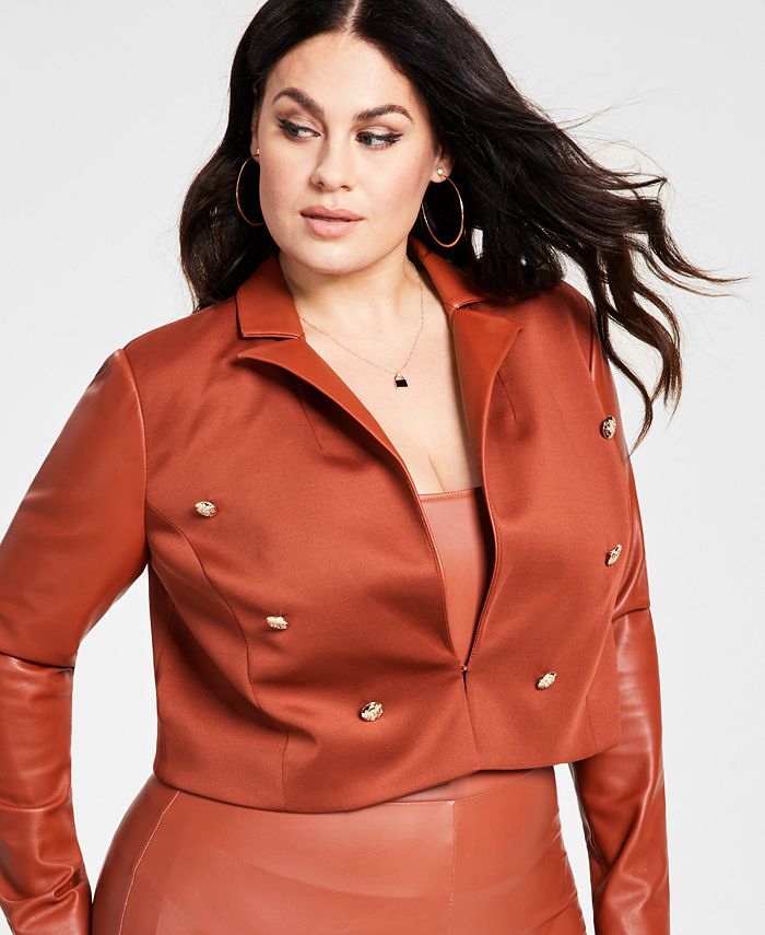 Nina Parker Plus Size Pleather Double Breasted Cropped Blazer Created For Macys And Reviews