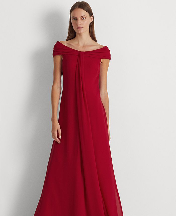 Lauren Ralph Lauren Women's Off-the-Shoulder Chiffon Gown - Macy's