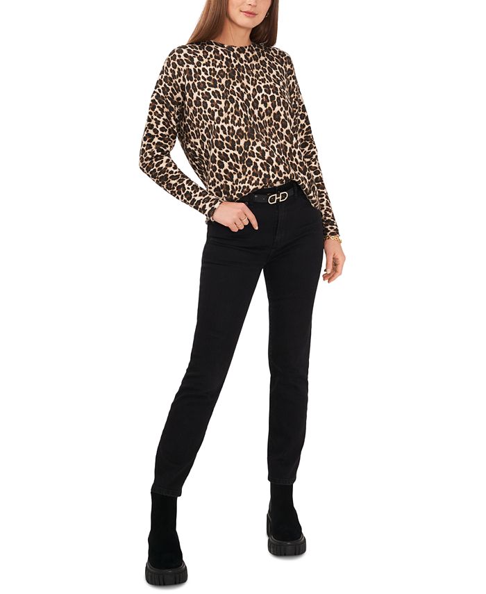 Vince Camuto Women's Elegant Leopard-Print Pullover Sweater - Macy's
