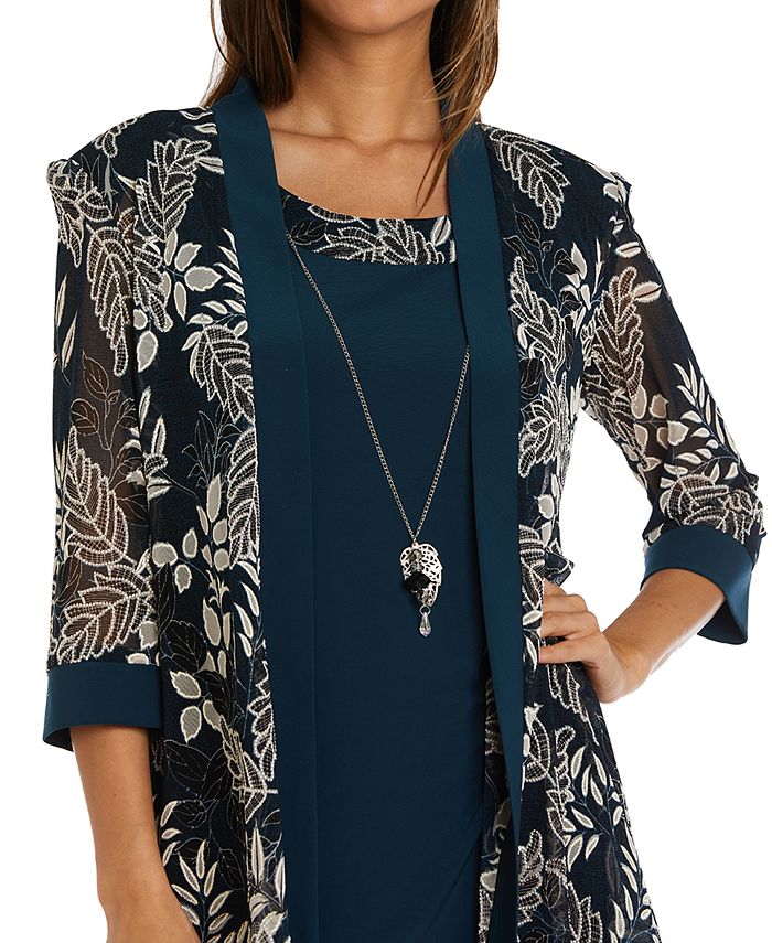 R & M Richards Petite Necklace Dress & Puff-Print Jacket - Macy's