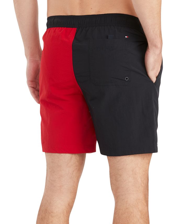 Tommy Hilfiger Men's Regular-Fit Colorblocked Logo-Print 7" Swim Trunks ...