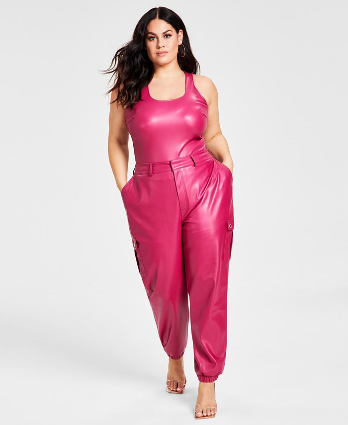 Nina Parker Plus Size Pleather Tank Scoop-Neck Bodysuit, Created for ...