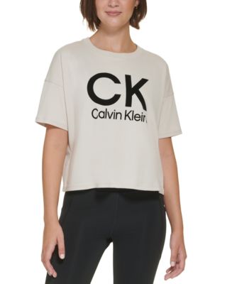 Calvin Klein Performance Women's Stacked Flocking Logo-Print Cotton T ...