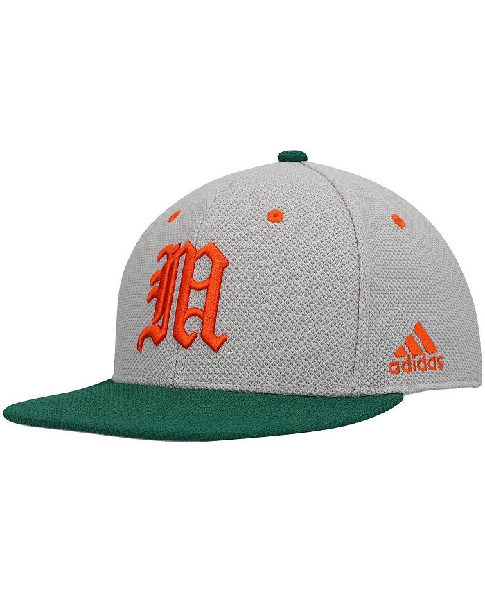 adidas Men's Gray, Green Miami Hurricanes On-Field Baseball Fitted Hat ...