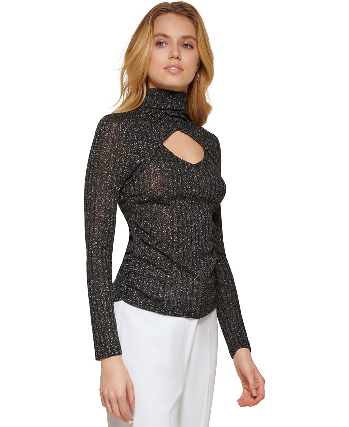 Dkny Womens Long Sleeve Mock Neck Cutout Top Macys