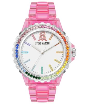 Steve Madden Women's Analog Transparent Pink Plastic with Rainbow ...