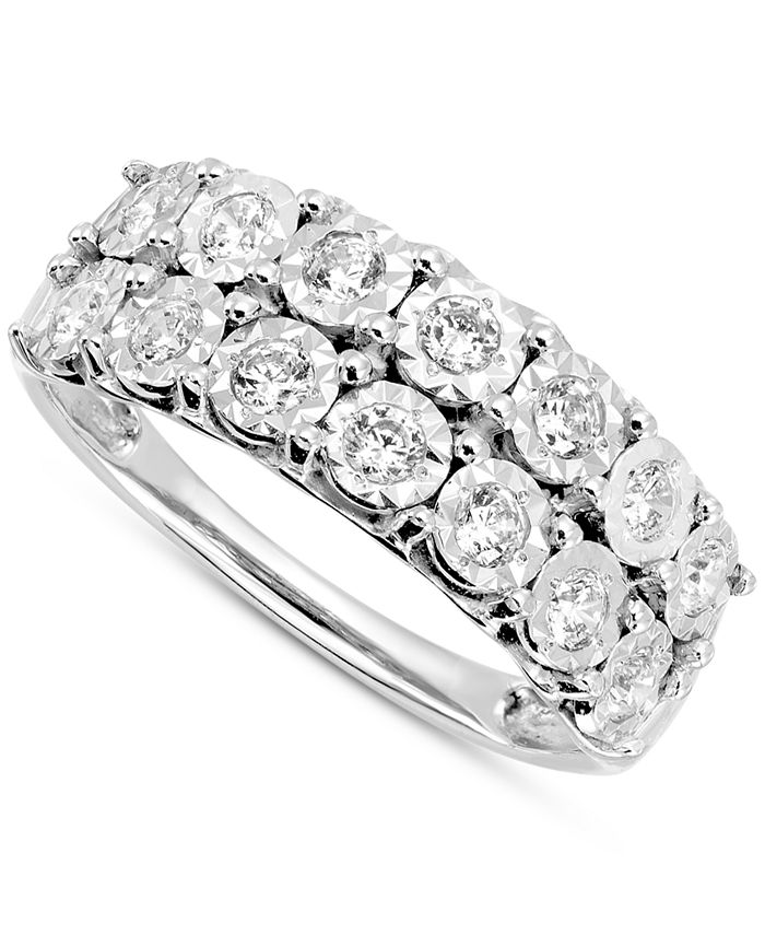 Macy's Diamond Double Row Band (1/2 ct. t.w.) in 14k White Gold - Macy's