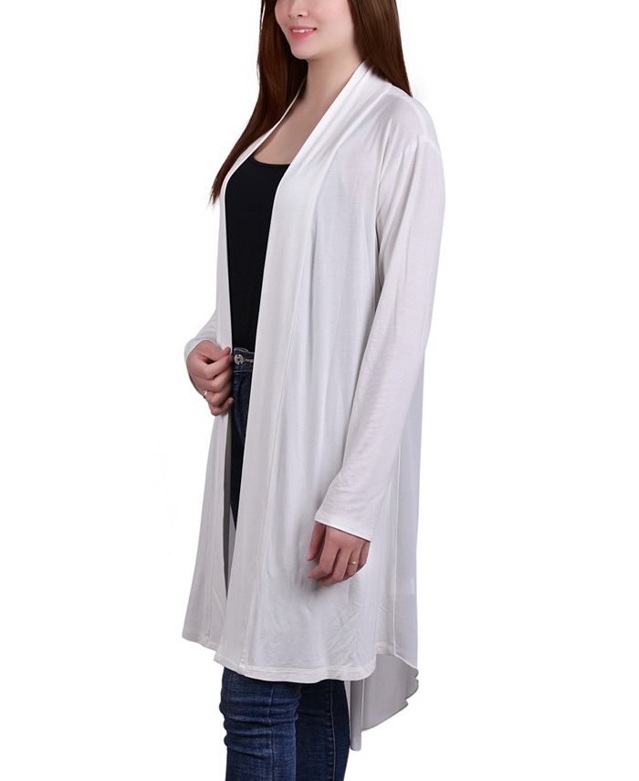 NY Collection Women's Long Sleeve Knit Cardigan with Chiffon Back - Macy's