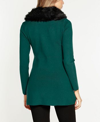 Belldini Black Label Faux Fur Collar Zip Up Cardigan & Reviews ...