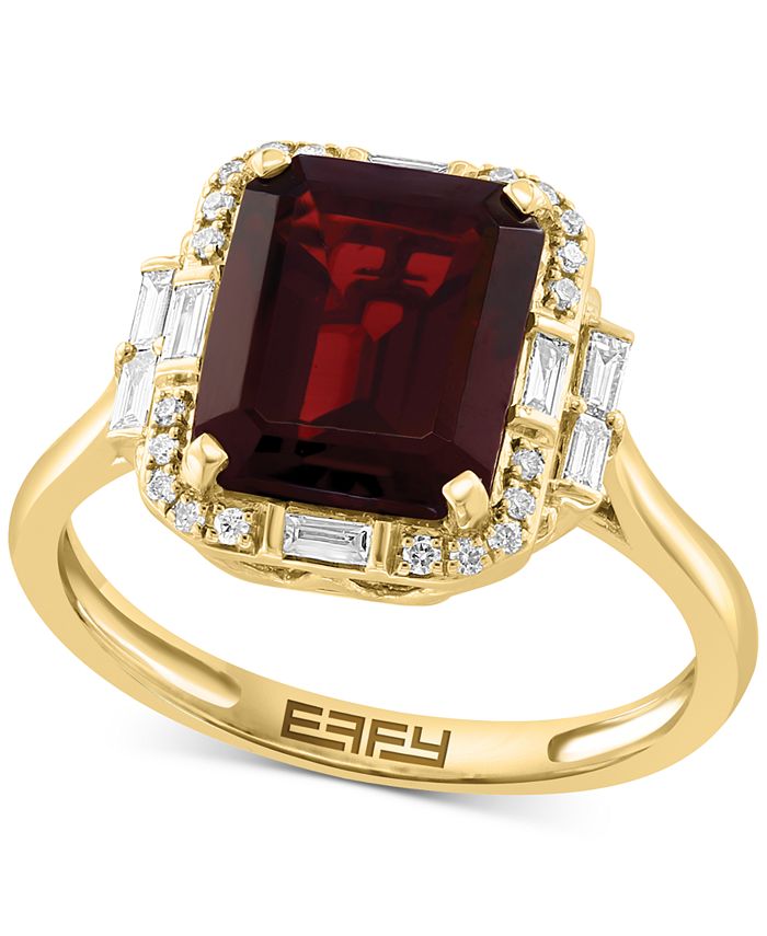 Effy Collection Effy® Garnet 4 Ct T W And Diamond 1 4 Ct T W Halo Ring In 14k Gold Macys