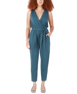 Black Tape Women's Sleeveless Belted Faux-Wrap Jumpsuit - Macy's