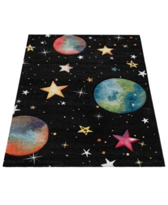Kids Rug Outer Space with Earth and Stars in Black - 47'' Round - Macy's