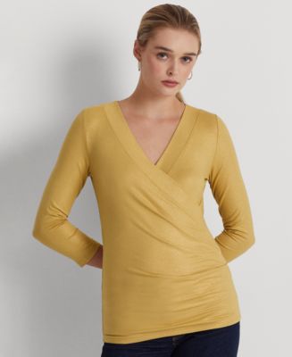 Lauren Ralph Lauren Women's Surplice Foil-Print Stretch Jersey Top - Macy's