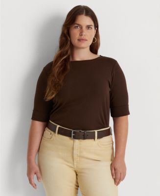 Lauren Ralph Lauren Plus Size Stretch-Infused Boatneck Top - Macy's
