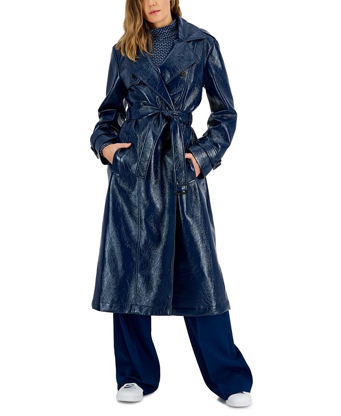 HUGO Women's Textured Belted Notch-Lapel Long Trench Coat - Macy's