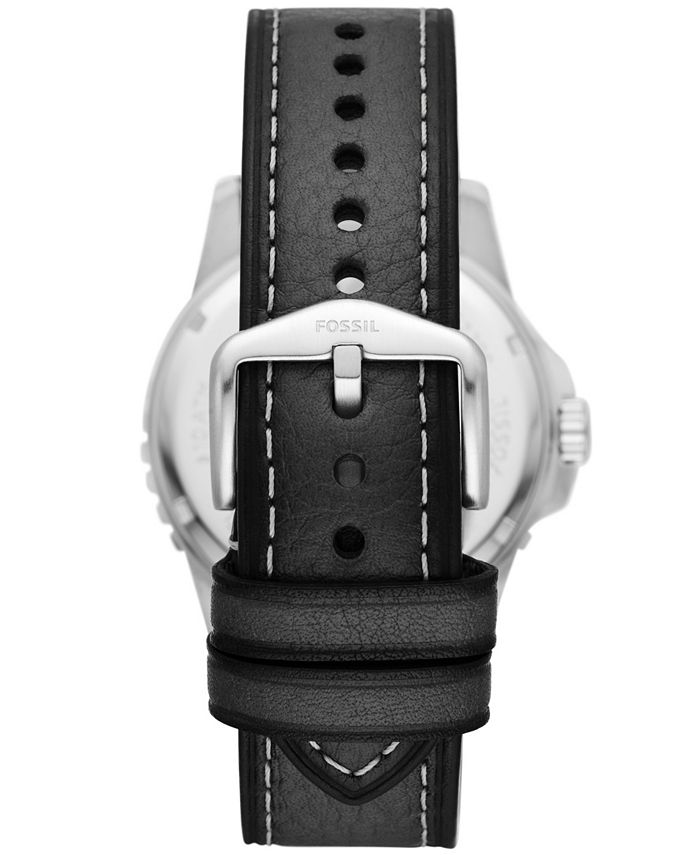 Fossil Men's Fossil Blue Three-Hand Date Black Leather Strap Watch ...