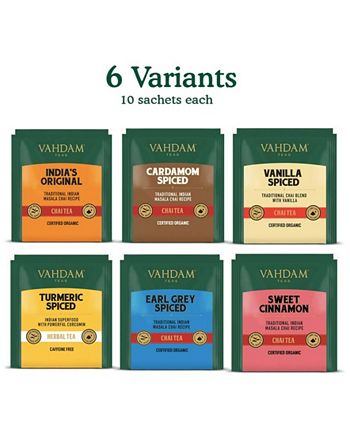 Vahdam Teas Chai Tea Variety Sampler Gift Set, 60 Long Leaf Pyramid Tea ...