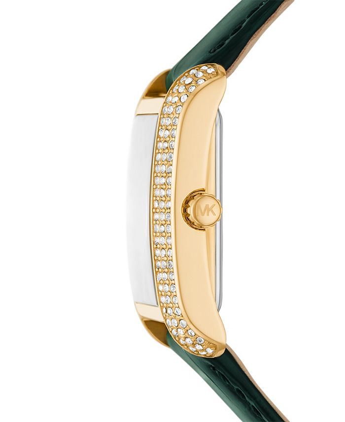 Michael Kors Women's Emery Three-Hand Green Genuine Leather Strap Watch ...