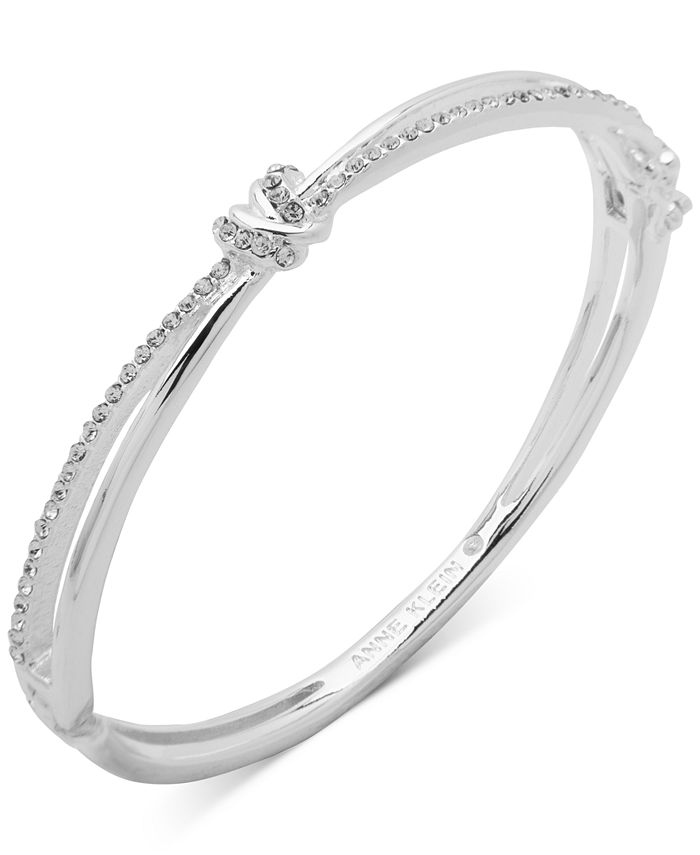 Anne Klein Silver-Tone Crystal Knot Hinge Bangle Bracelet - Macy's