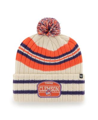 Men's '47 Natural Clemson Tigers Hone Patch Cuffed Knit Hat with Pom ...