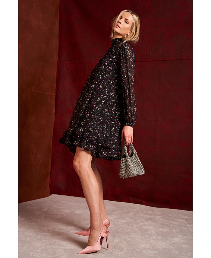 CeCe Women's Smocked Neck Bottom Flounce Long Sleeve Dress - Macy's