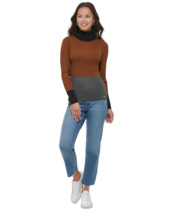 Calvin Klein Women's Colorblock Turtleneck Sweater - Macy's