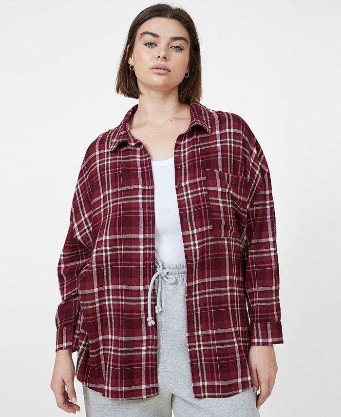 COTTON ON Trendy Plus Size Boyfriend Plaid Shirt - Macy's