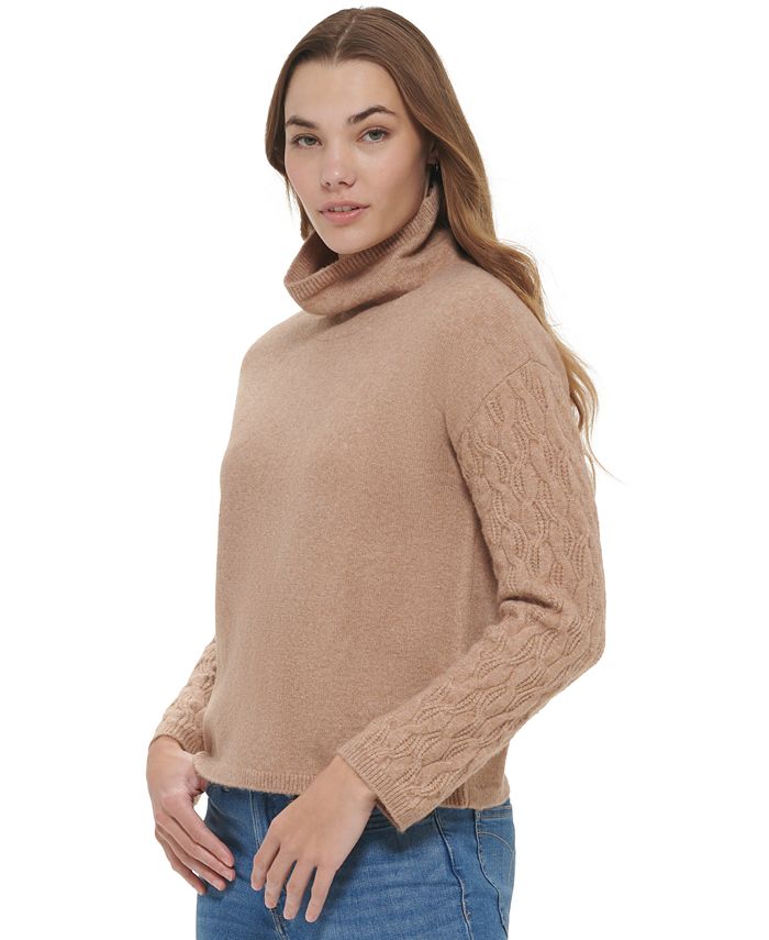 Calvin Klein Women's Cable Knit Sleeve Cowl Neck Sweater - Macy's