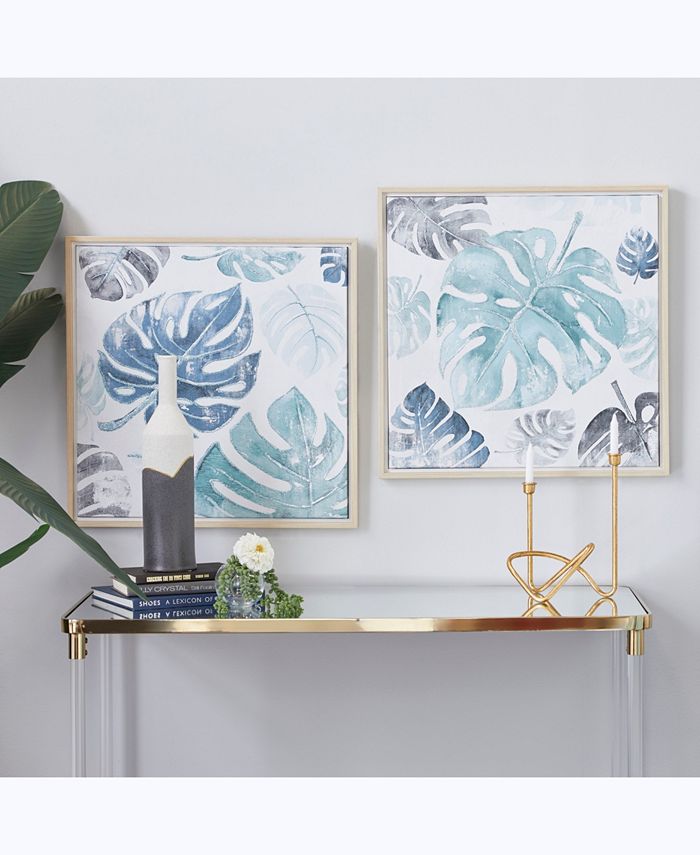 CosmoLiving Canvas 2 Piece Coastal Leaves Framed Wall Art Set - Macy's