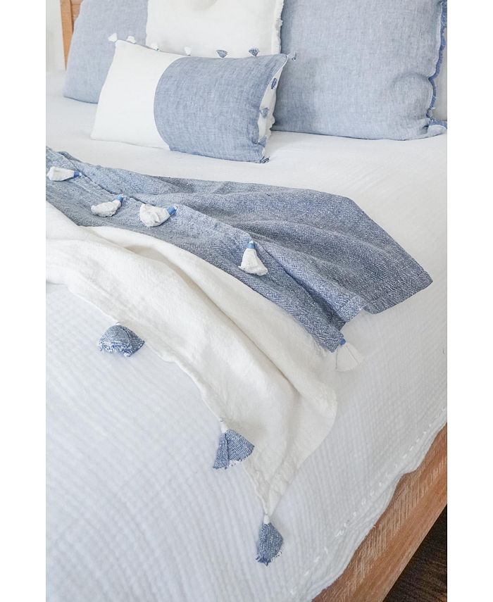 Anaya Home Chambray Colorblocked Linen Blanket With Tassels - Macy's