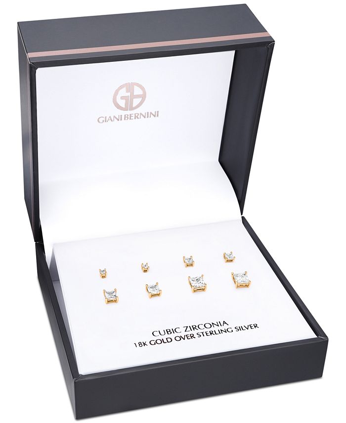 Giani Bernini 4-Pc. Set Cubic Zirconia Princess Stud Earrings in 18k ...