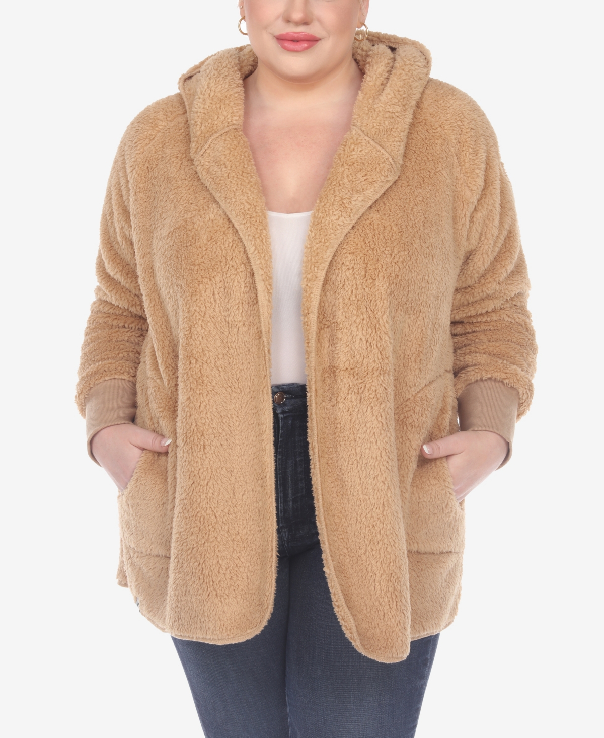 Click here for White Mark Plus Size Plush Hooded Cardigan Jacket... prices