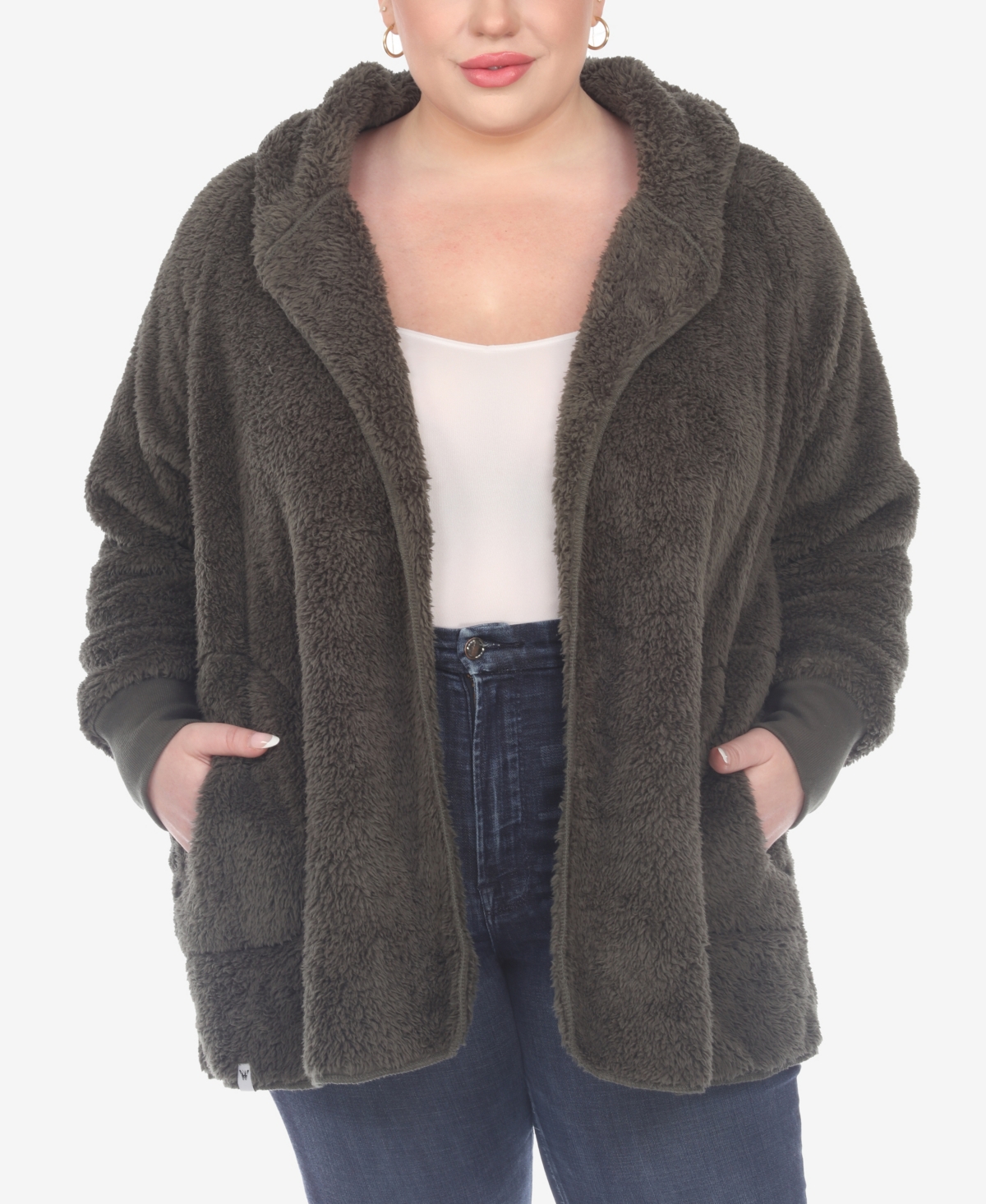 Click here for White Mark Plus Size Plush Hooded Cardigan Jacket... prices