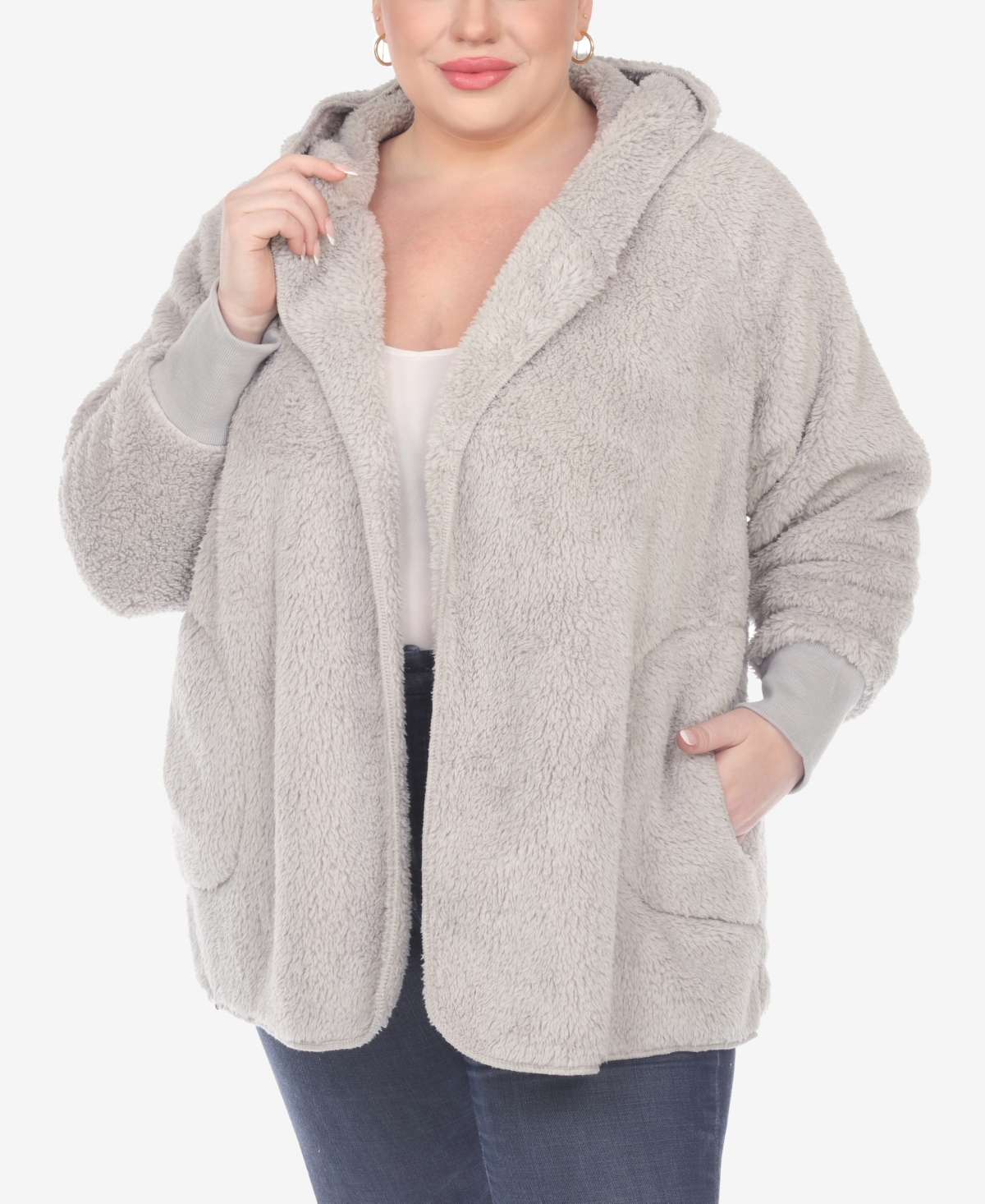 Click here for White Mark Plus Size Plush Hooded Cardigan Jacket... prices