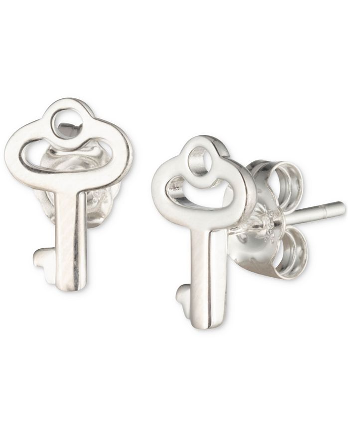 Lauren Ralph Lauren 2-Pc. Set Heart Lock & Key Stud Earrings in Sterling Silver - Macy's