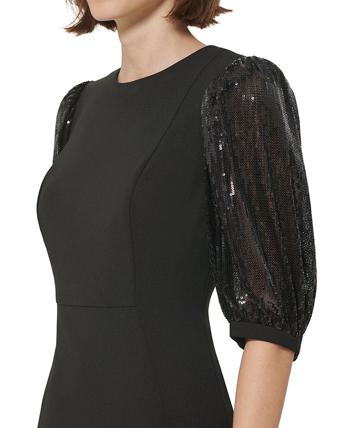 Calvin Klein Sequined Puff-Sleeve Sheath Dress - Macy's