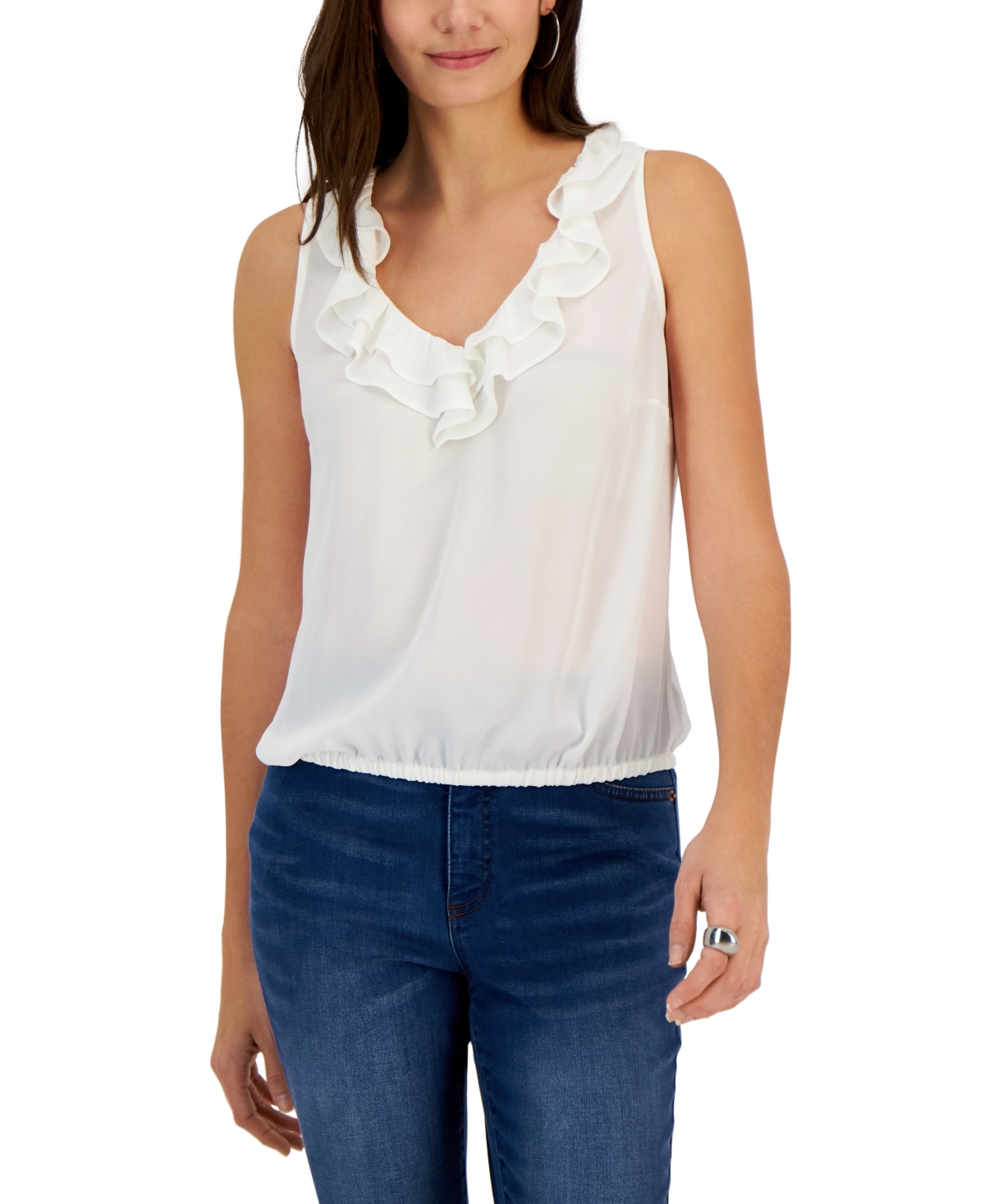 Inc International Concepts Women's Ruffle Tiered V-neck Sleeveless Top ...