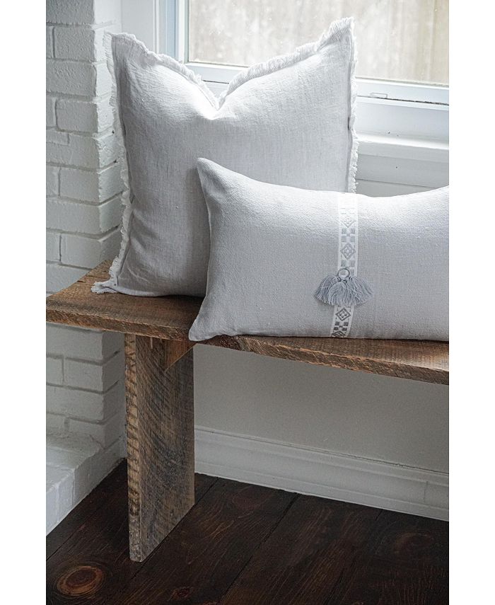 Anaya Home Light Grey Geo Trim Linen Down Alternative Lumbar Pillow ...