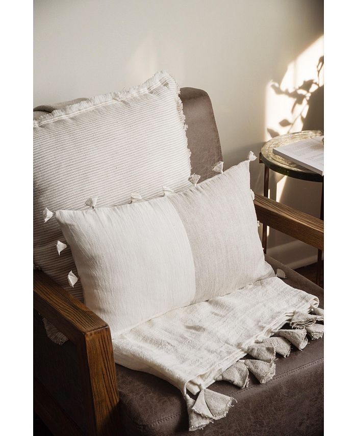 Anaya Home Natural Beige Tassels Linen Down Alternative Lumbar Pillow ...