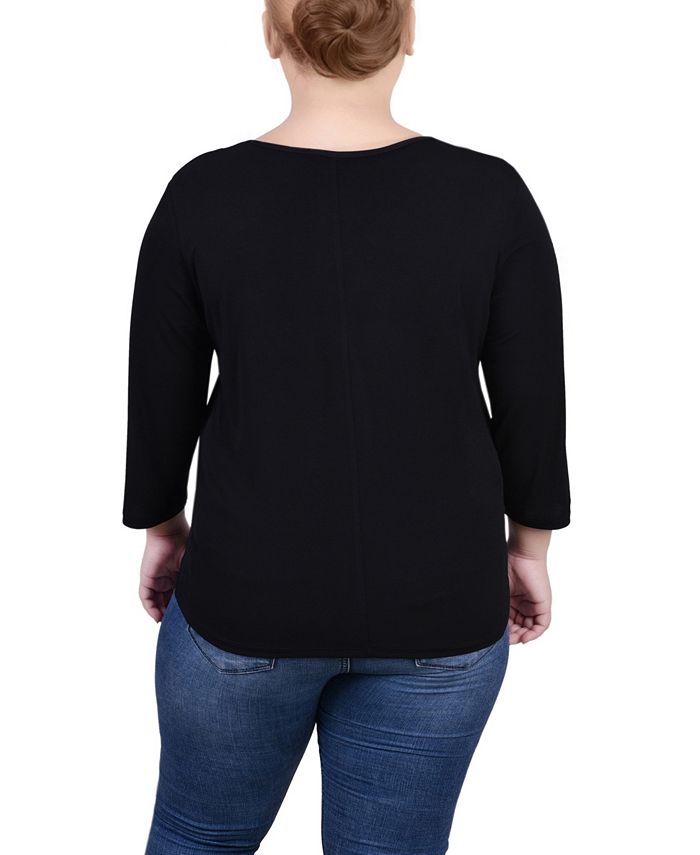 NY Collection Plus Size Tunic Top with Illusion Neckline and Stones ...